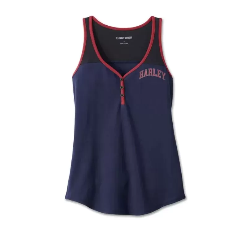 Harley-Davidson Women's Star Spangled Banner Henley Tank - Colorblocked ...